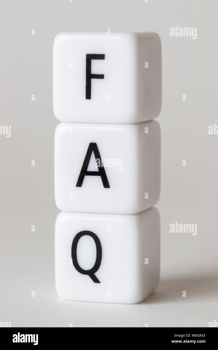 White cube written as FAQ Stock Photo - Alamy
