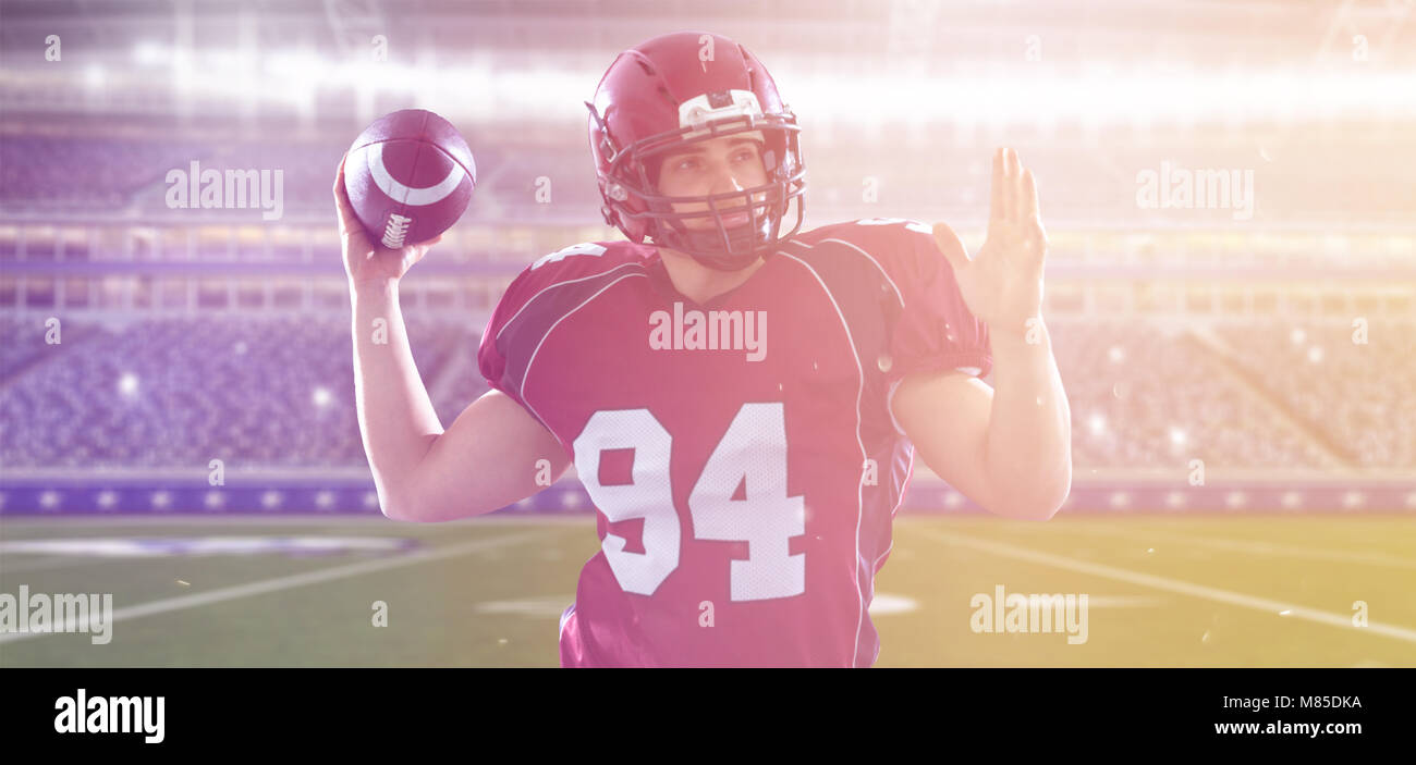 one quarterback american football player throwing ball on big modern ...