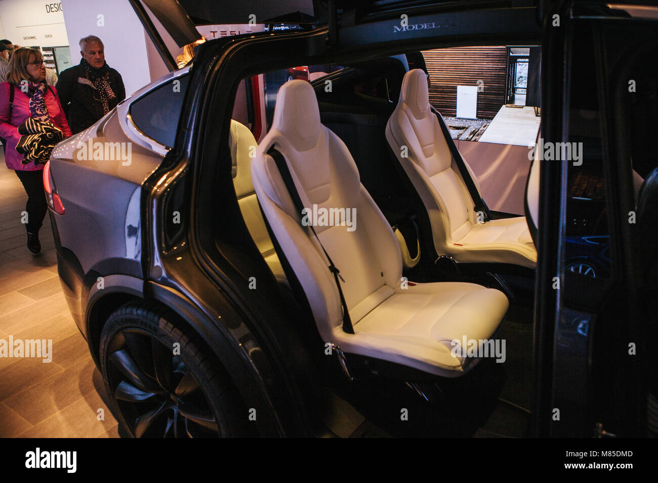 Presentation of an electric vehicle Tesla model X at the Tesla motor ...
