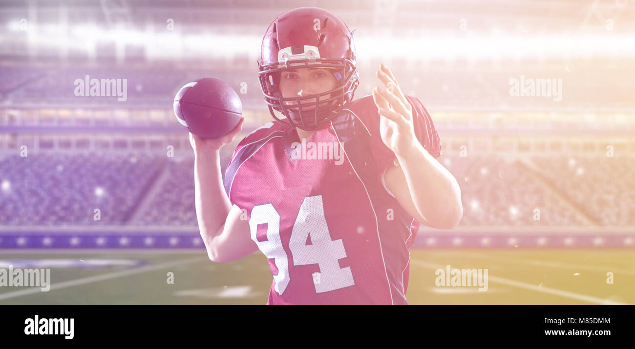 one quarterback american football player throwing ball on big modern ...