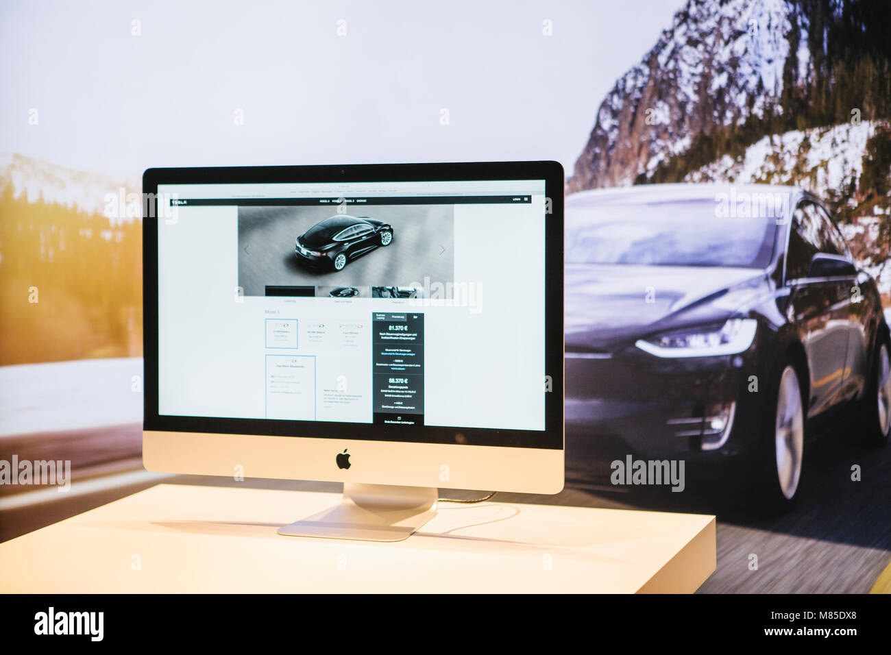 Presentation of an electric car Tesla model S at the Tesla motor show ...