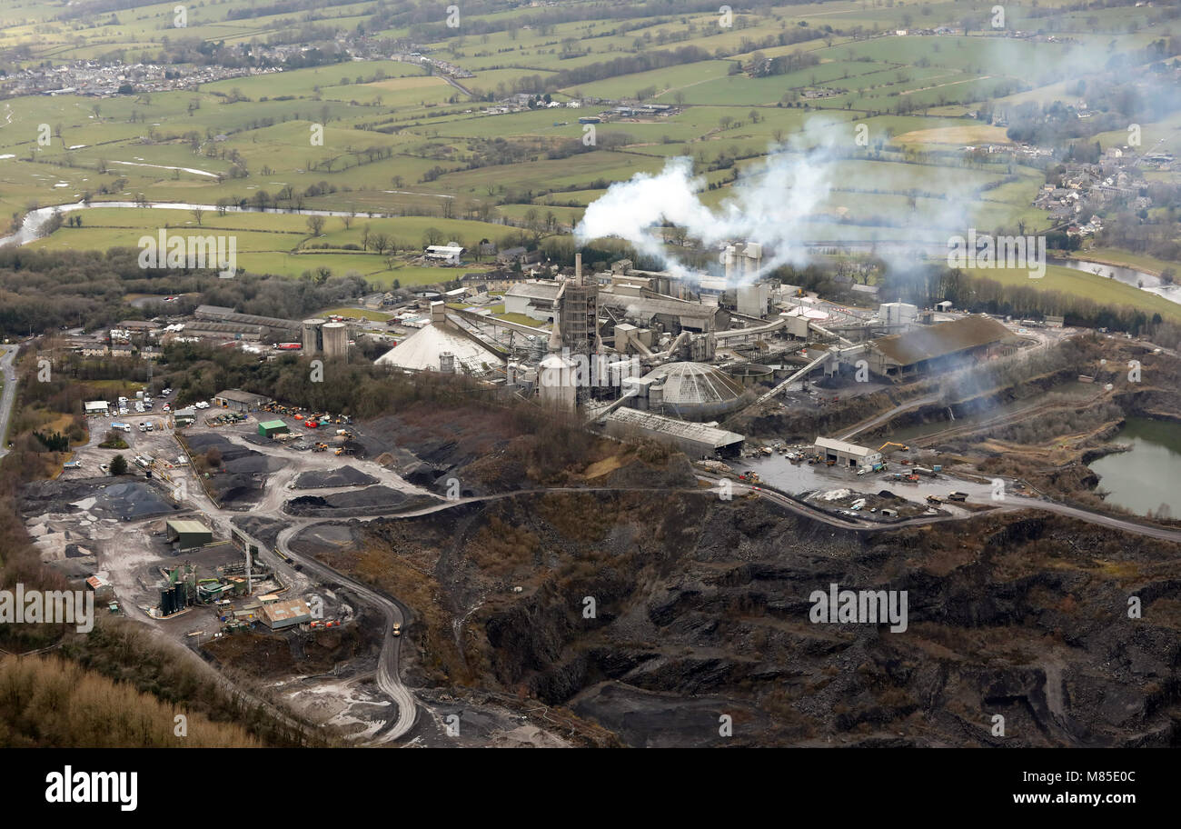 aerial view of the Hanson cement works factory at Clitheroe, Lancashire ...