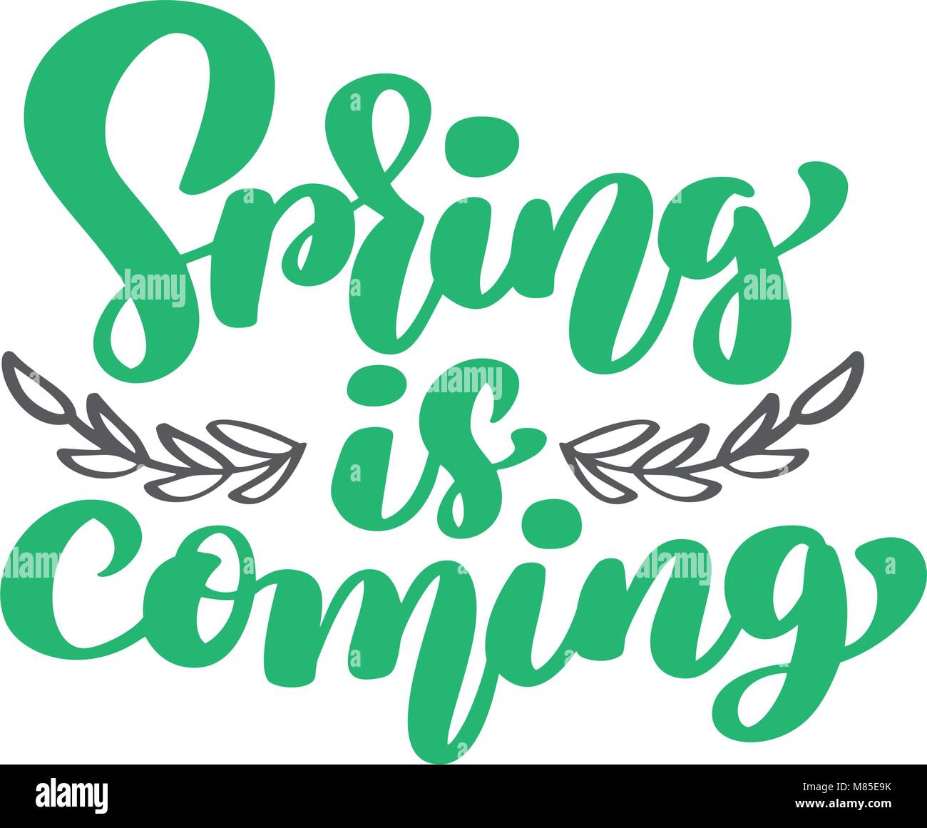 Vector Spring is coming of branches and leaves. Hand Drawn text. Design ...