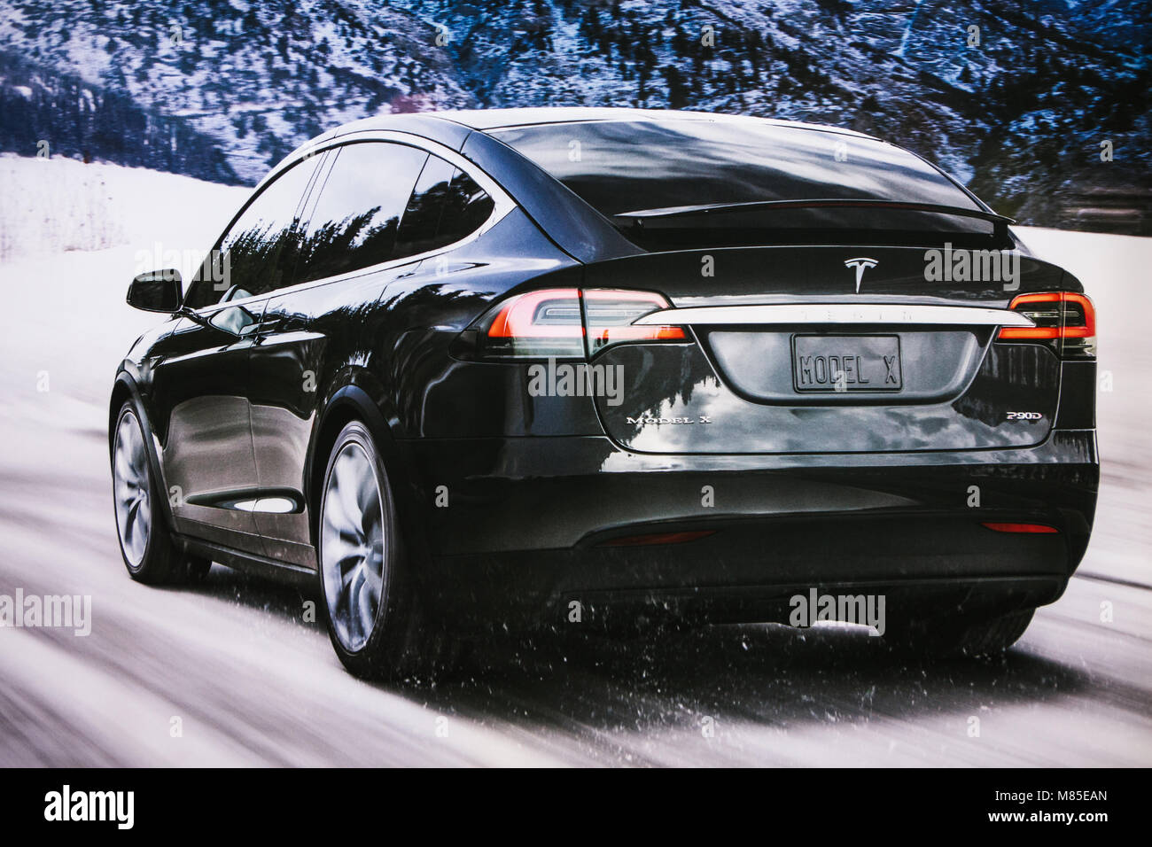 Photo of the image of an electric vehicle Tesla model X at the Tesla ...