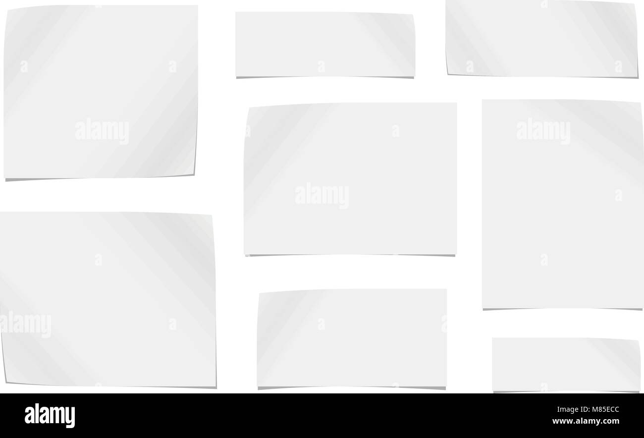 White cut out note, notebook paper pieces for text stuck on white ...