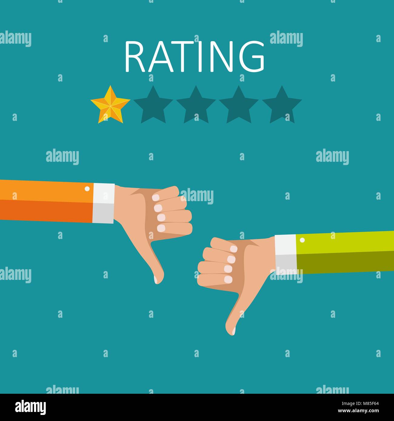 Flat Design Hand with Star Rating. Evaluation System and Positive ...