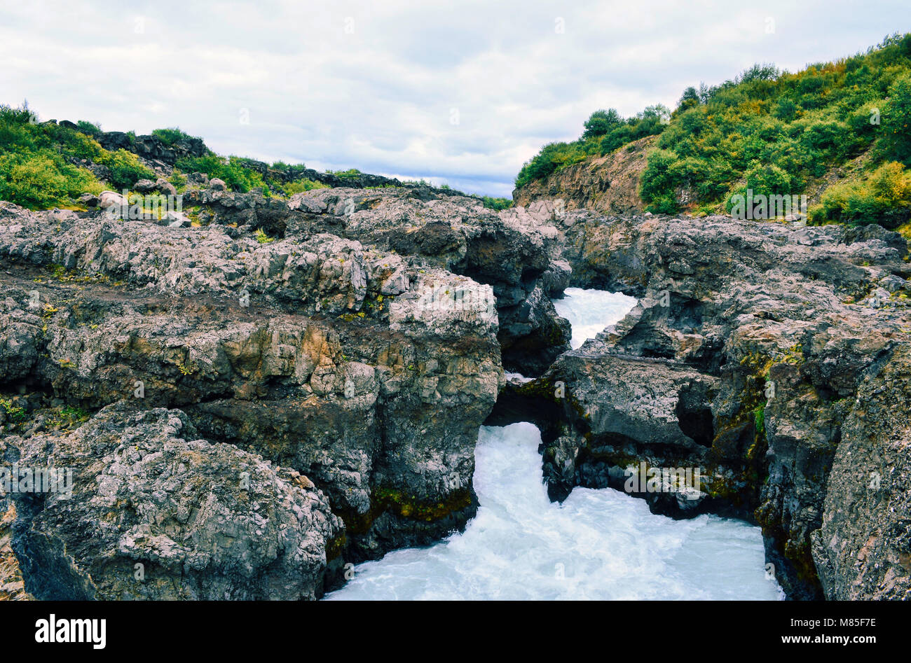 Barnafoss waterfall in western Iceland Stock Photo - Alamy