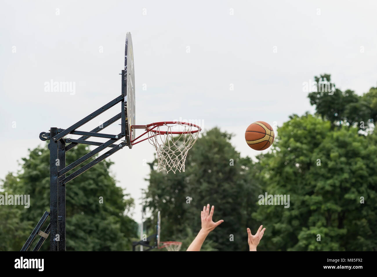 Street basketball game. Basketball shield, Basket and ball on ...
