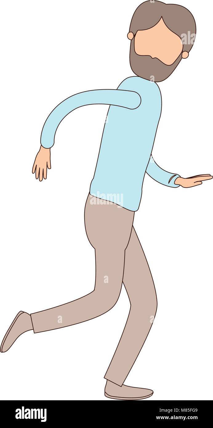 light color caricature faceless full body man bearded running Stock ...