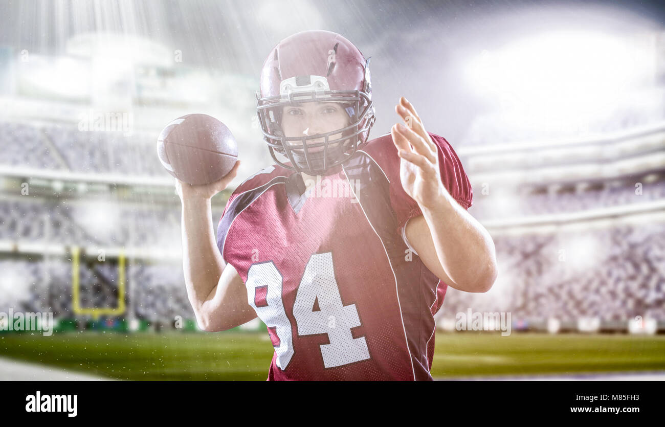 one quarterback american football player throwing ball on big modern ...