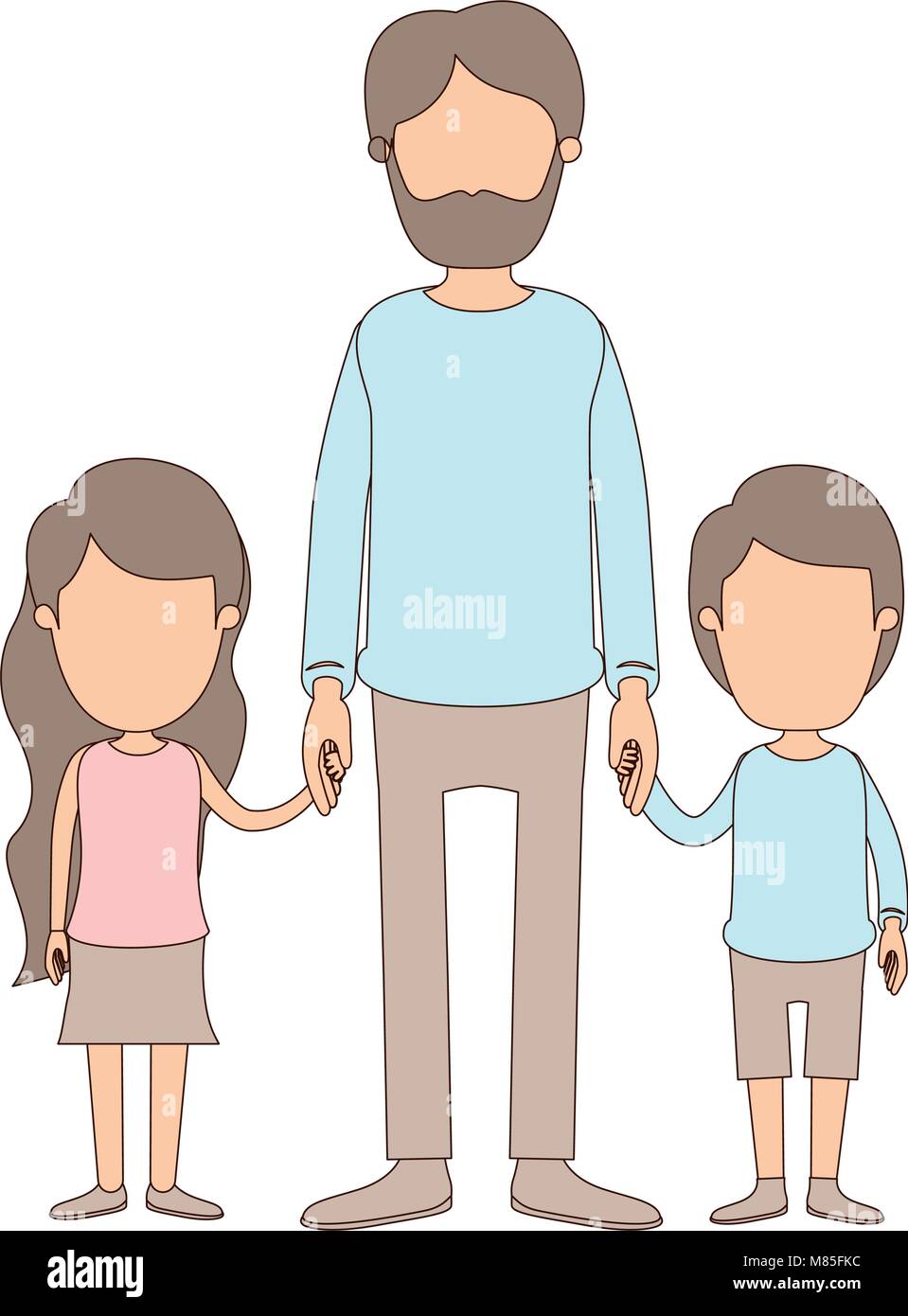 light color caricature faceless full body bearded man taken hand with ...