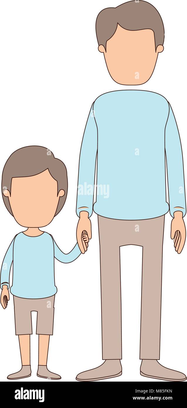 light color caricature faceless full body man taken hand with little ...