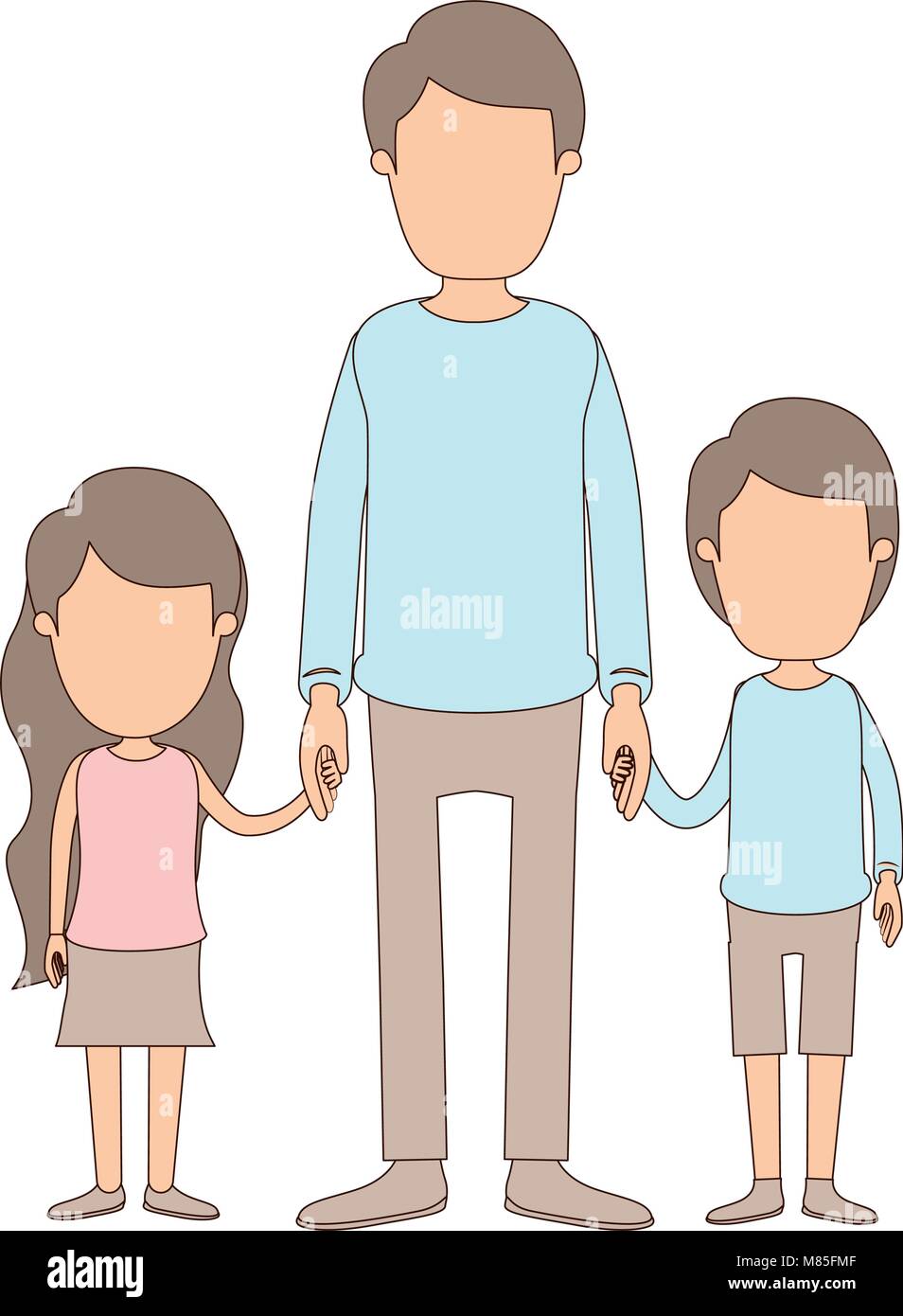 light color caricature faceless full body man taken hand with girl and ...