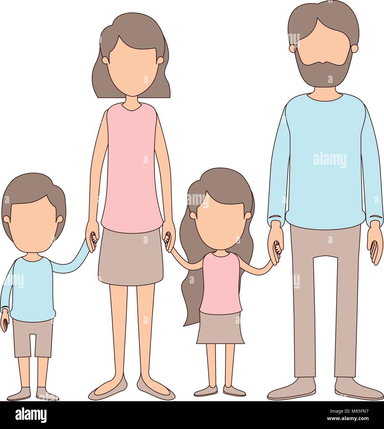 light color caricature faceless family group with parents and little ...