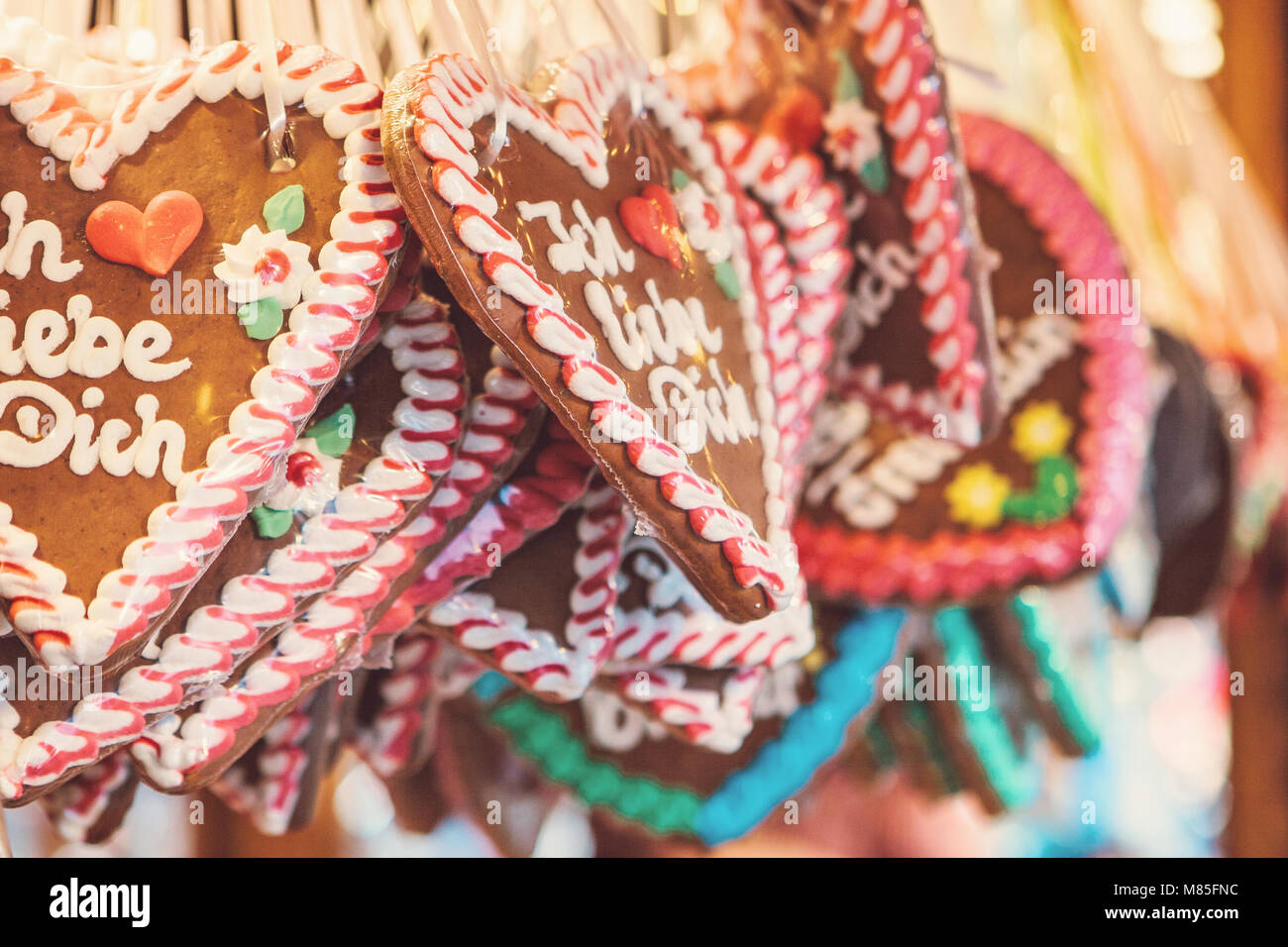Traditional sweets in the Christmas market in Germany. Celebrating ...