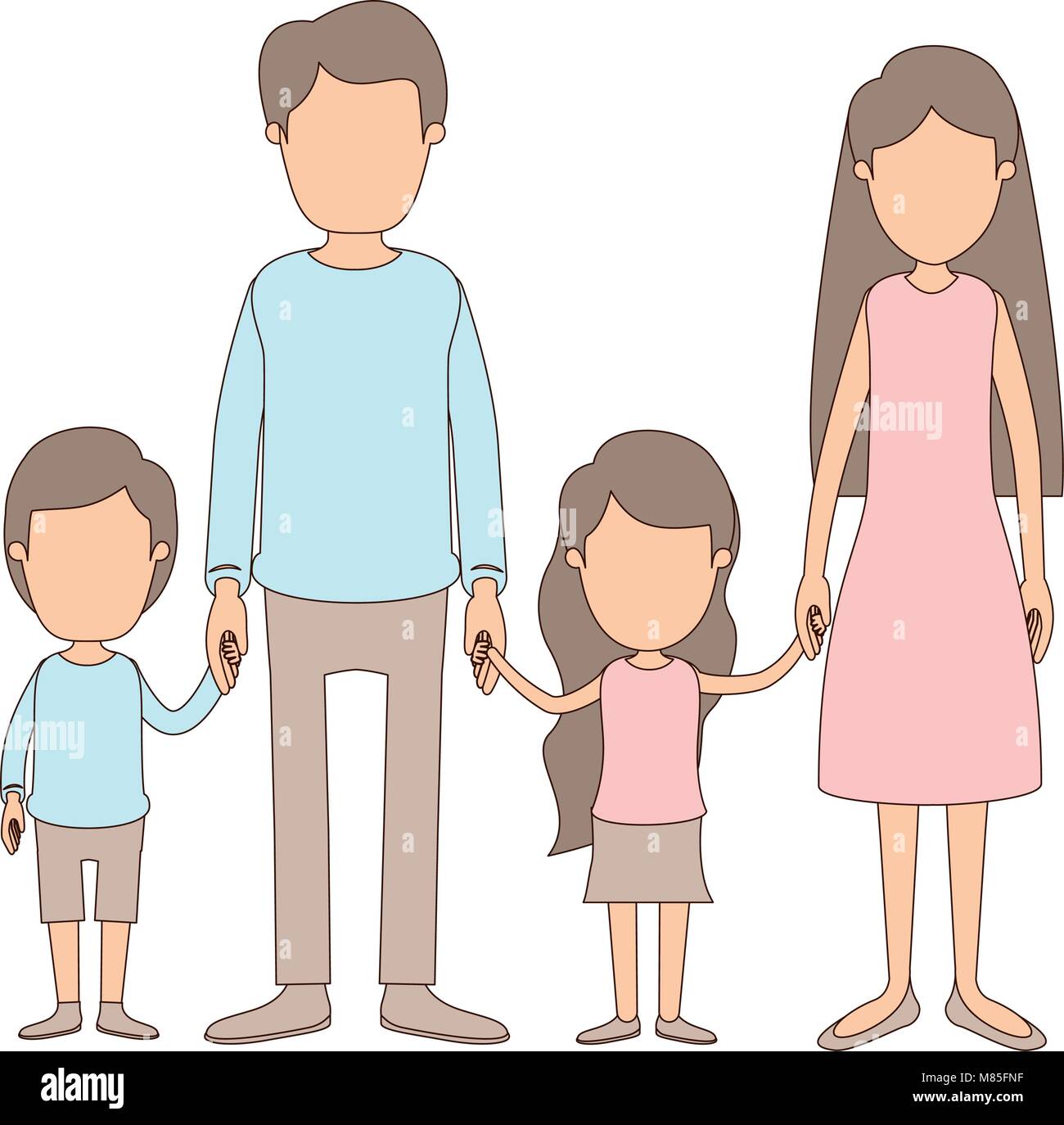 light color caricature faceless family with parents and little kids ...