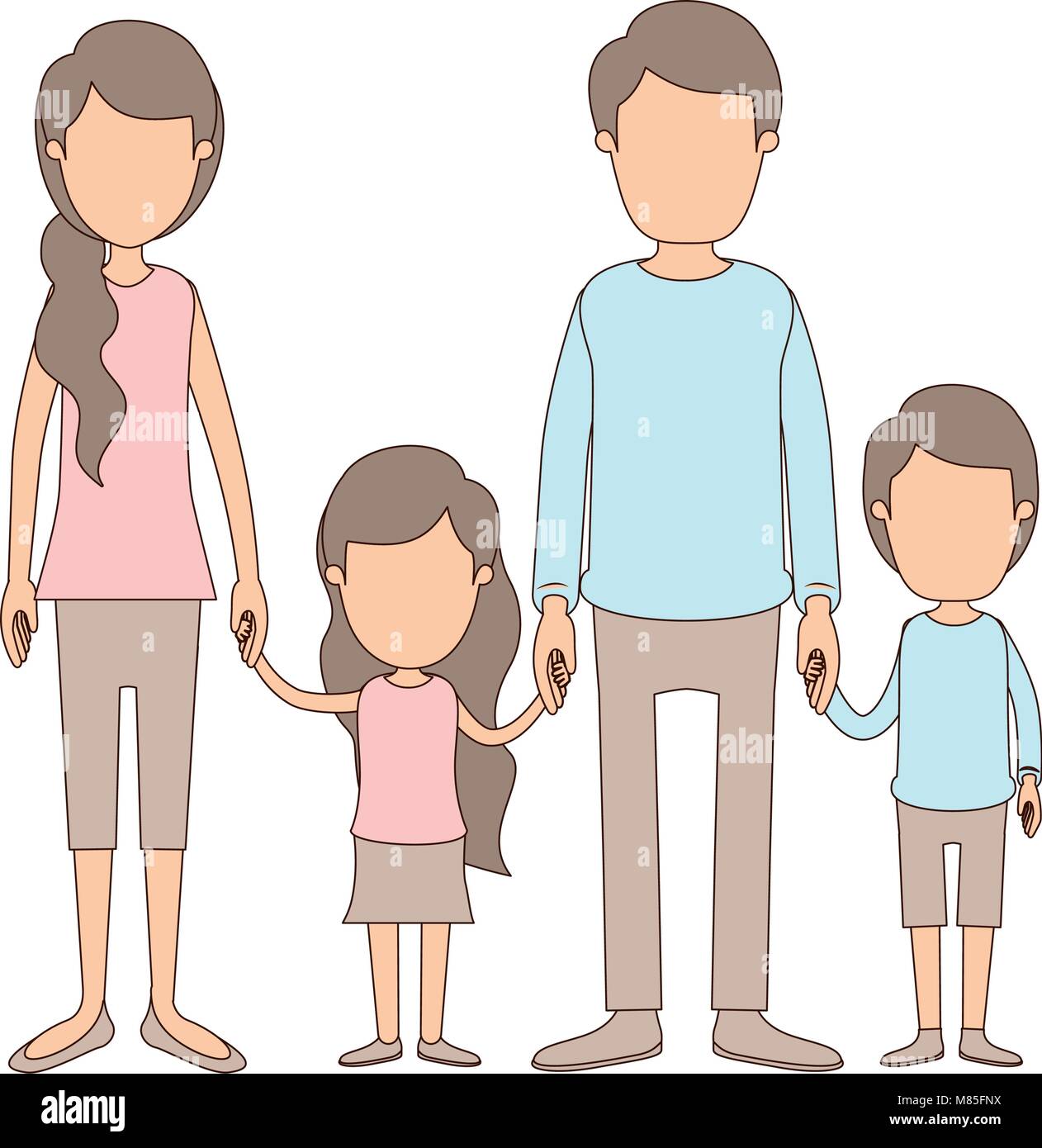 light color caricature faceless family with young parents and little ...
