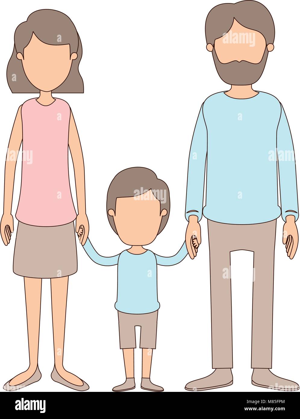 light color caricature faceless family with father bearded and mom with ...
