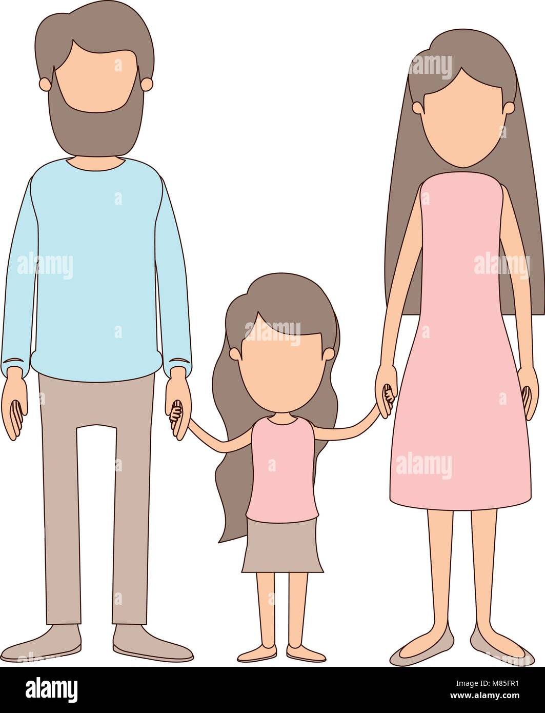 light color caricature faceless family with father bearded and mom with ...