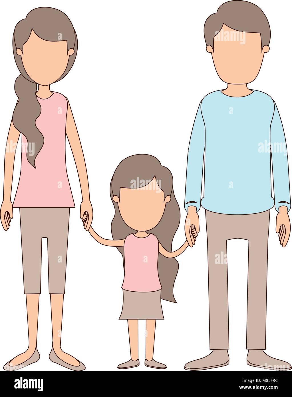 light color caricature faceless family with young father and mom with ...