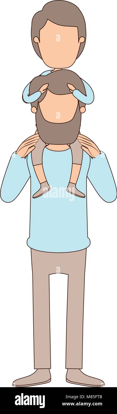 light color caricature faceless father with moustache and boy on his ...
