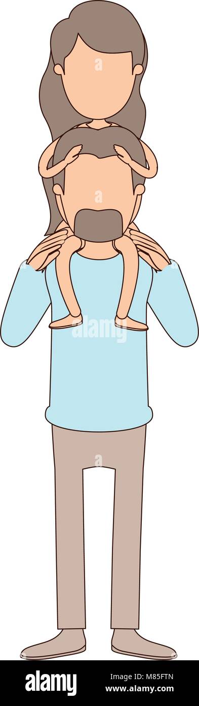 light color caricature faceless bearded father with moustache and girl ...