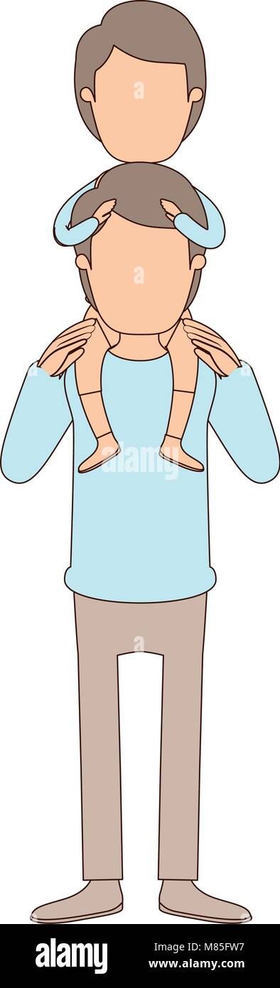 light color caricature faceless young father with boy on his back Stock ...