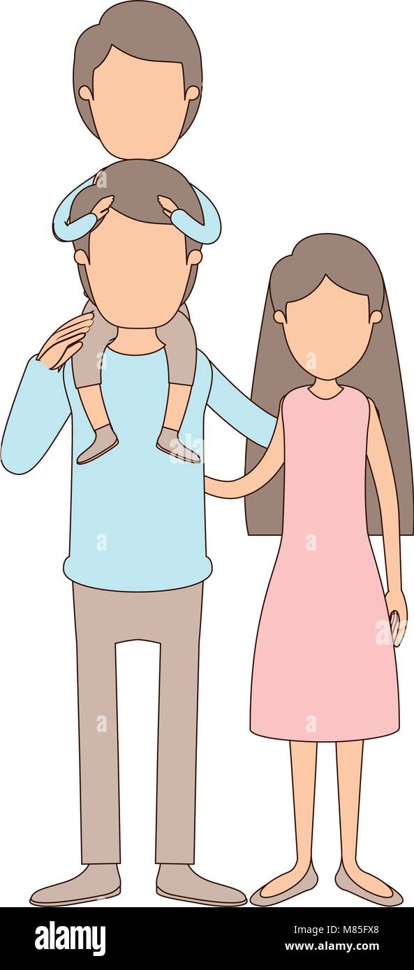 light color caricature faceless family mother and father with boy on ...