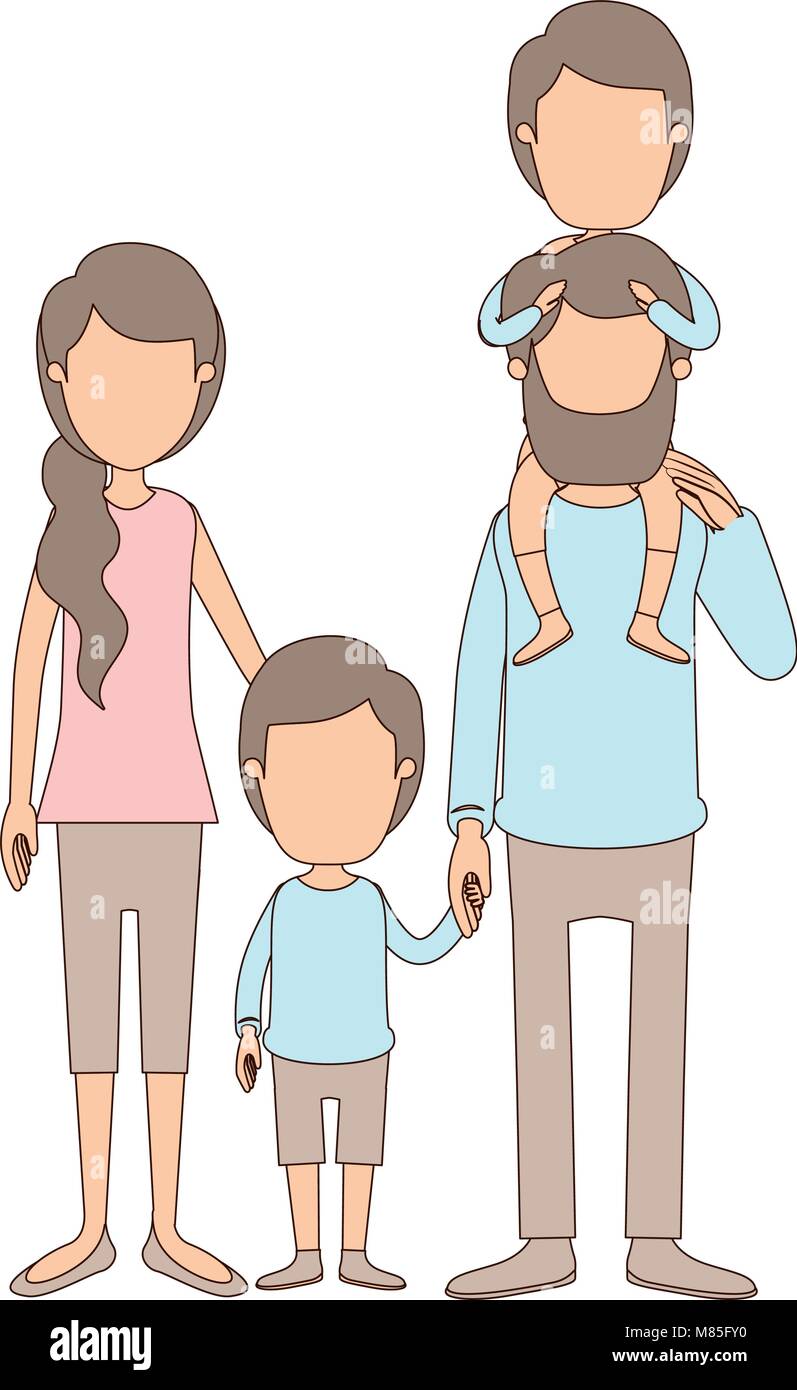 light color caricature faceless family parents with boy on his back and ...