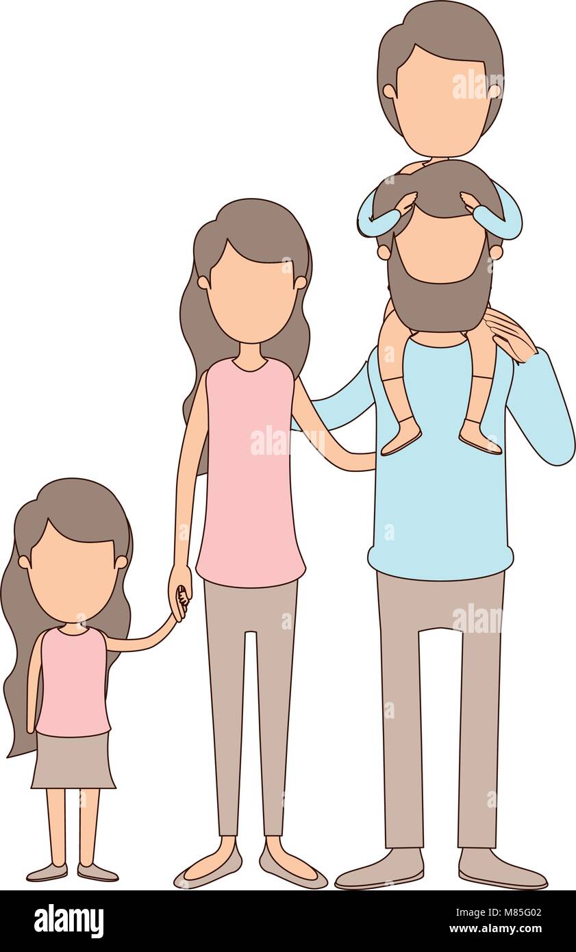 light color caricature faceless big family parents with boy on his back ...