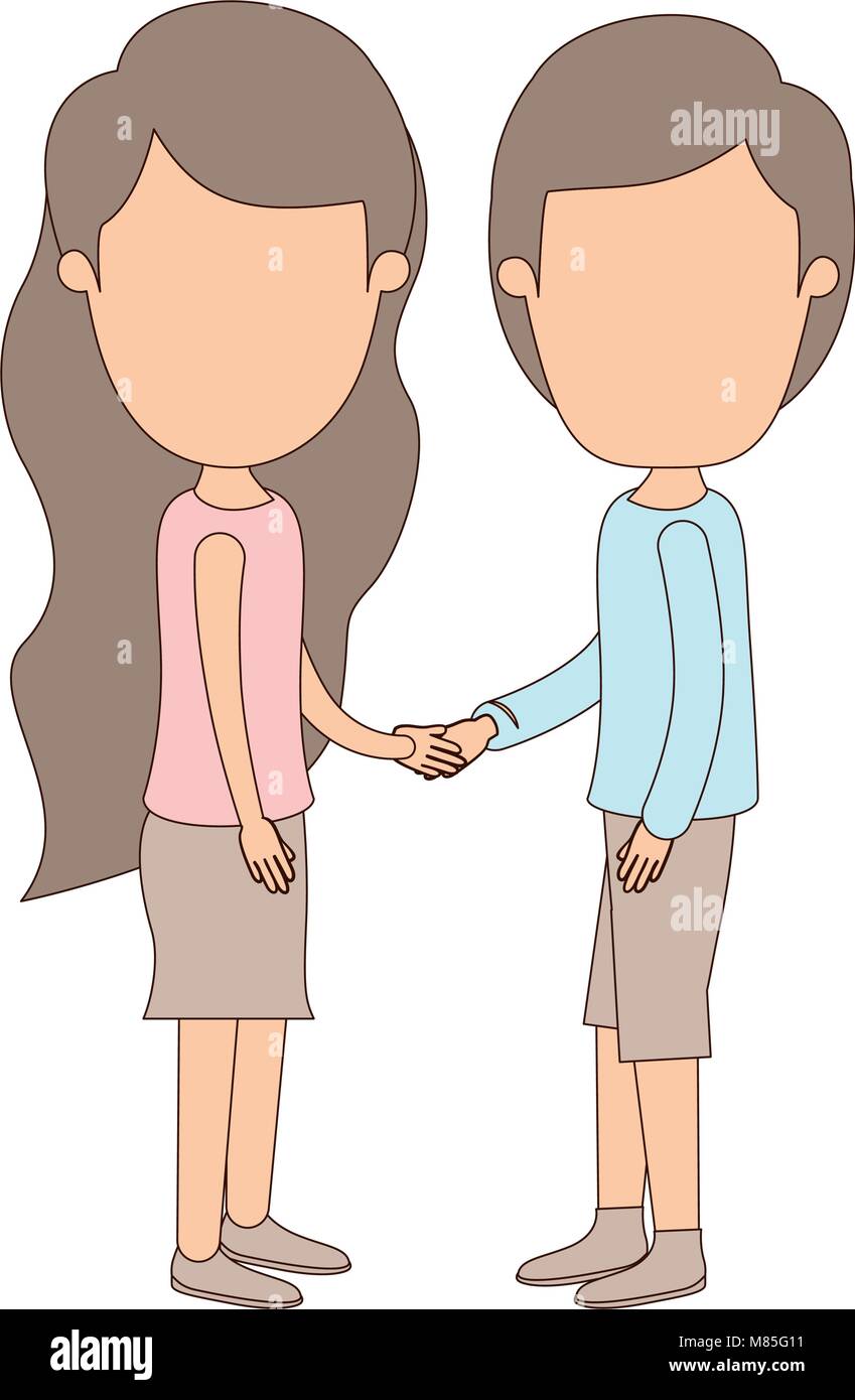 light color caricature faceless full body couple in casual clothing ...