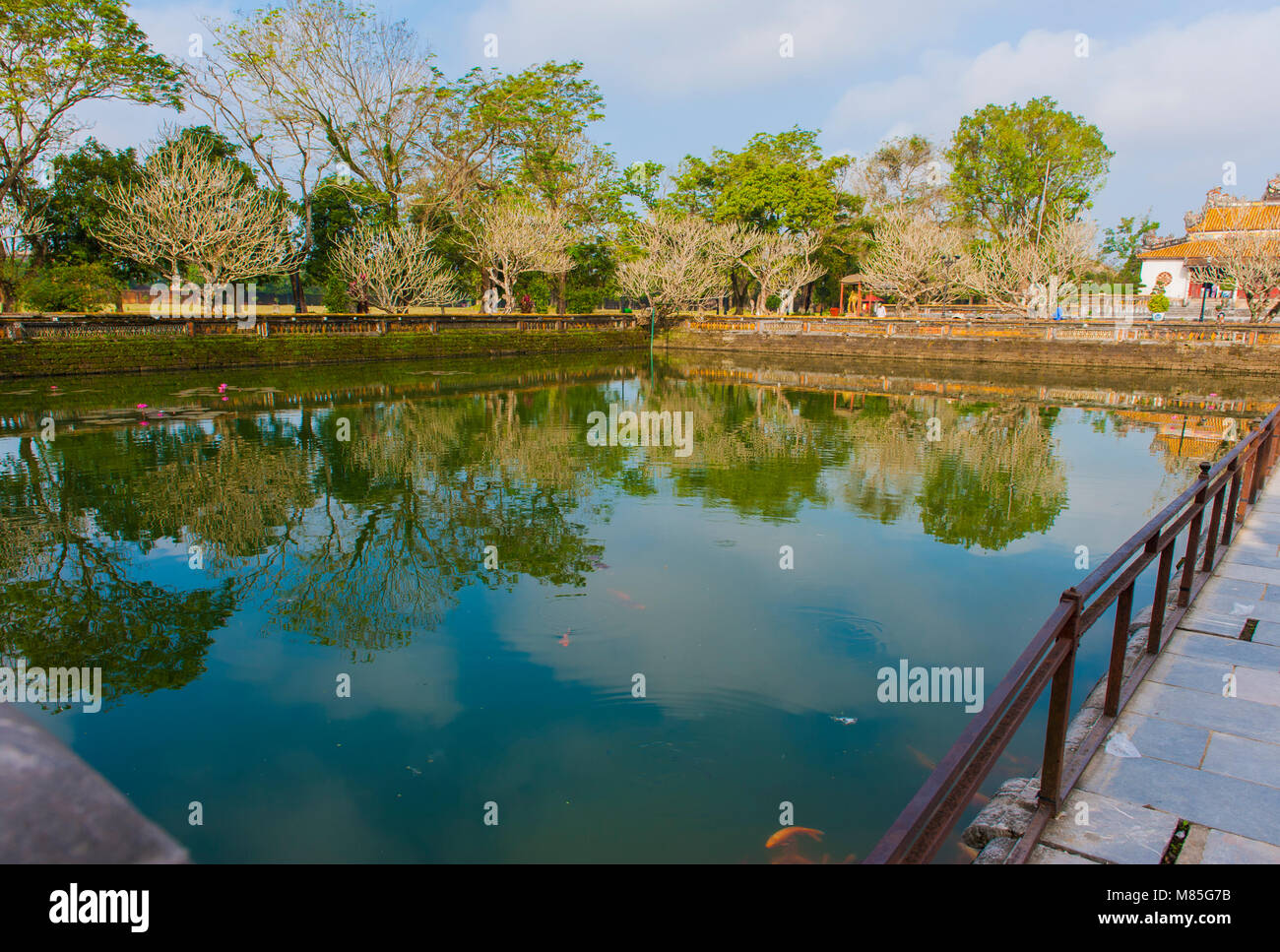 Imperial city of Hue. View of pool of water. HUE. VIETNAM Stock Photo ...