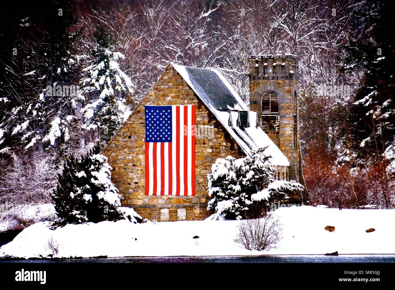 Old Stone Church covered in snow Stock Photo - Alamy