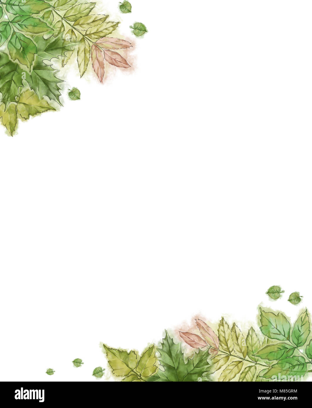 Green Tree Leaves Design with copy Text Space. Watercolor Hand Painted ...