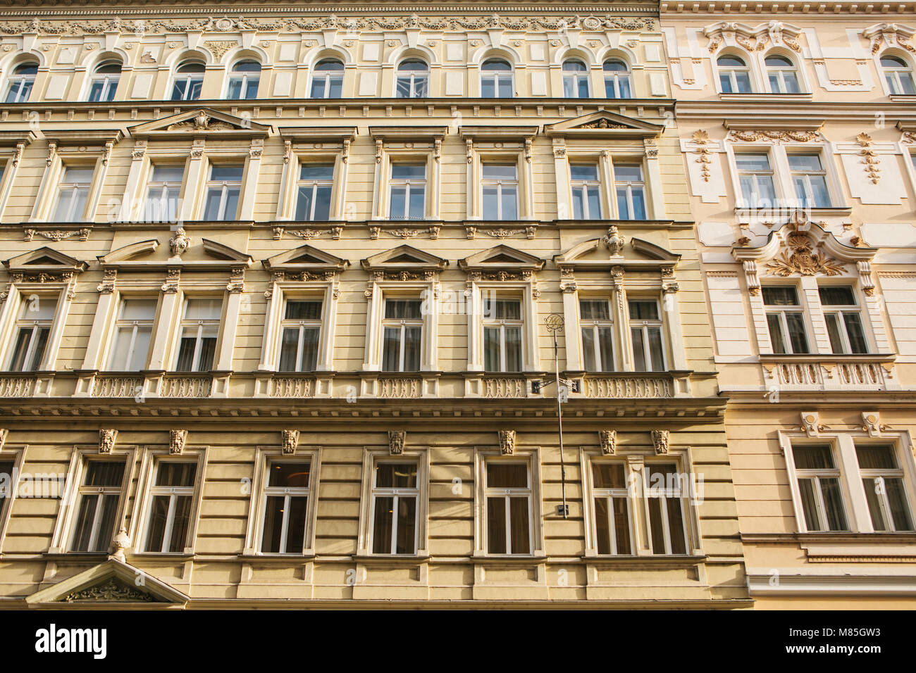 Beautiful historic buildings standing tightly together. Traditional ...
