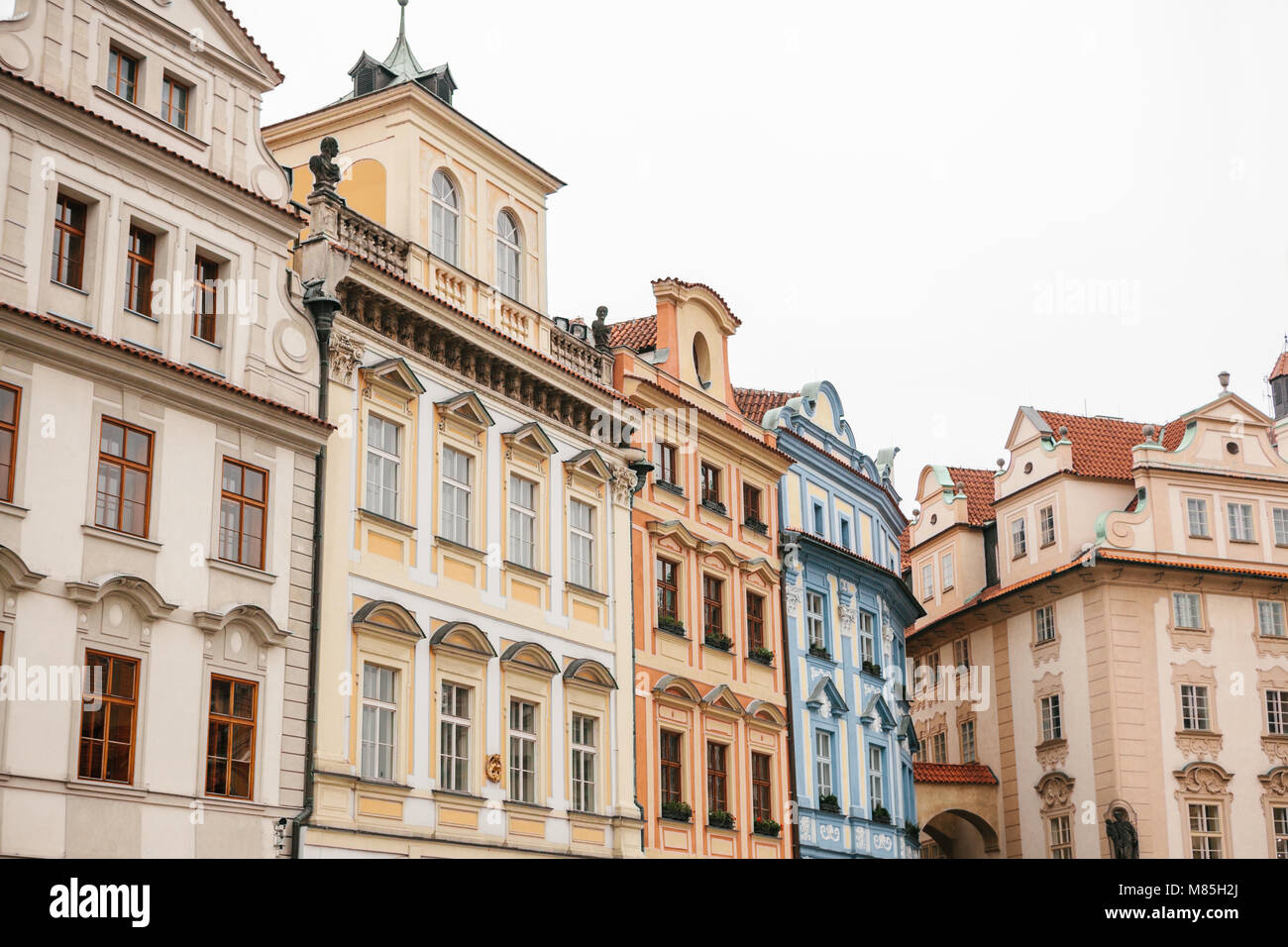 Beautiful historic buildings standing tightly together in the main ...