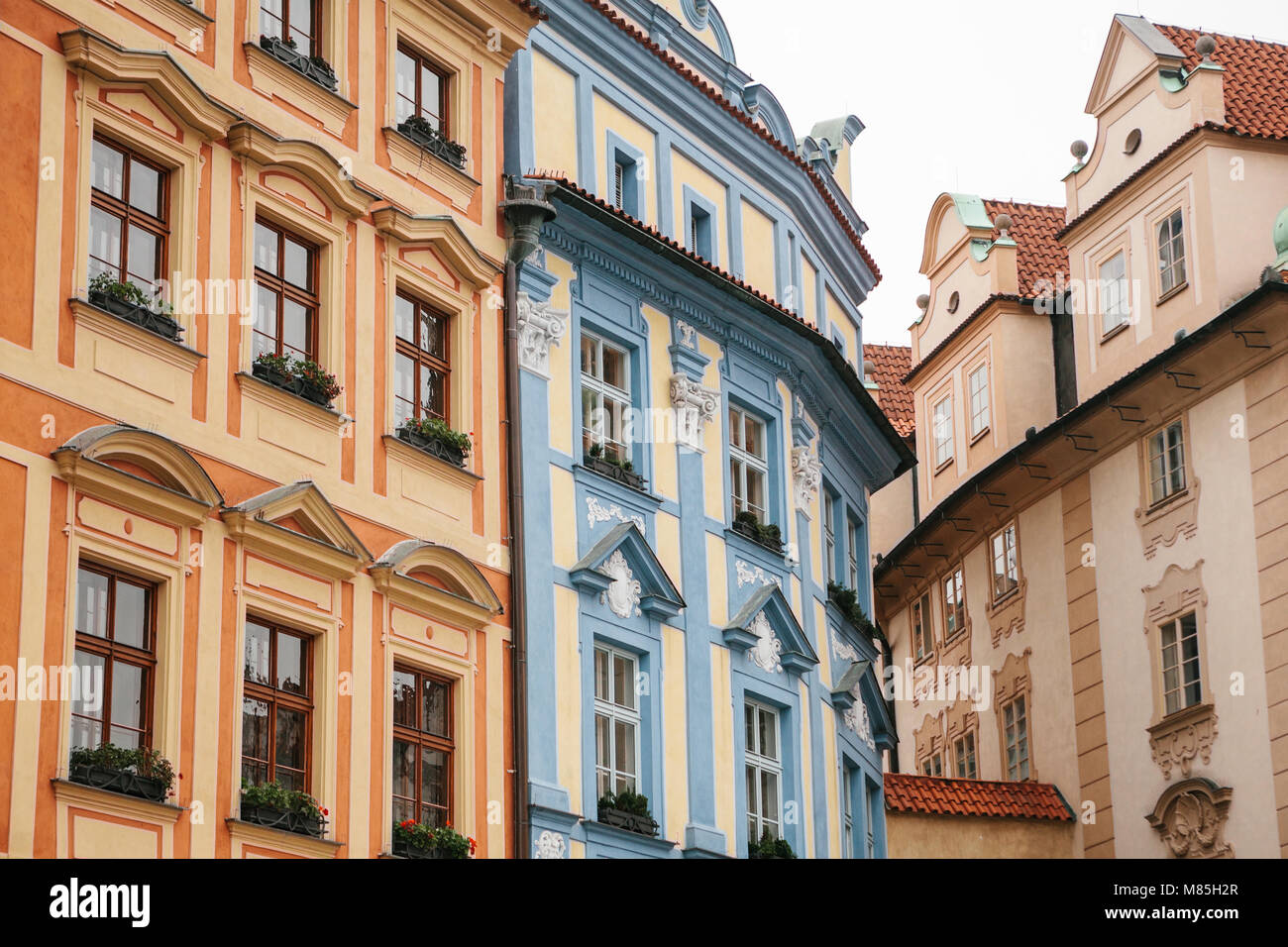 Beautiful historic buildings standing tightly together in the main ...