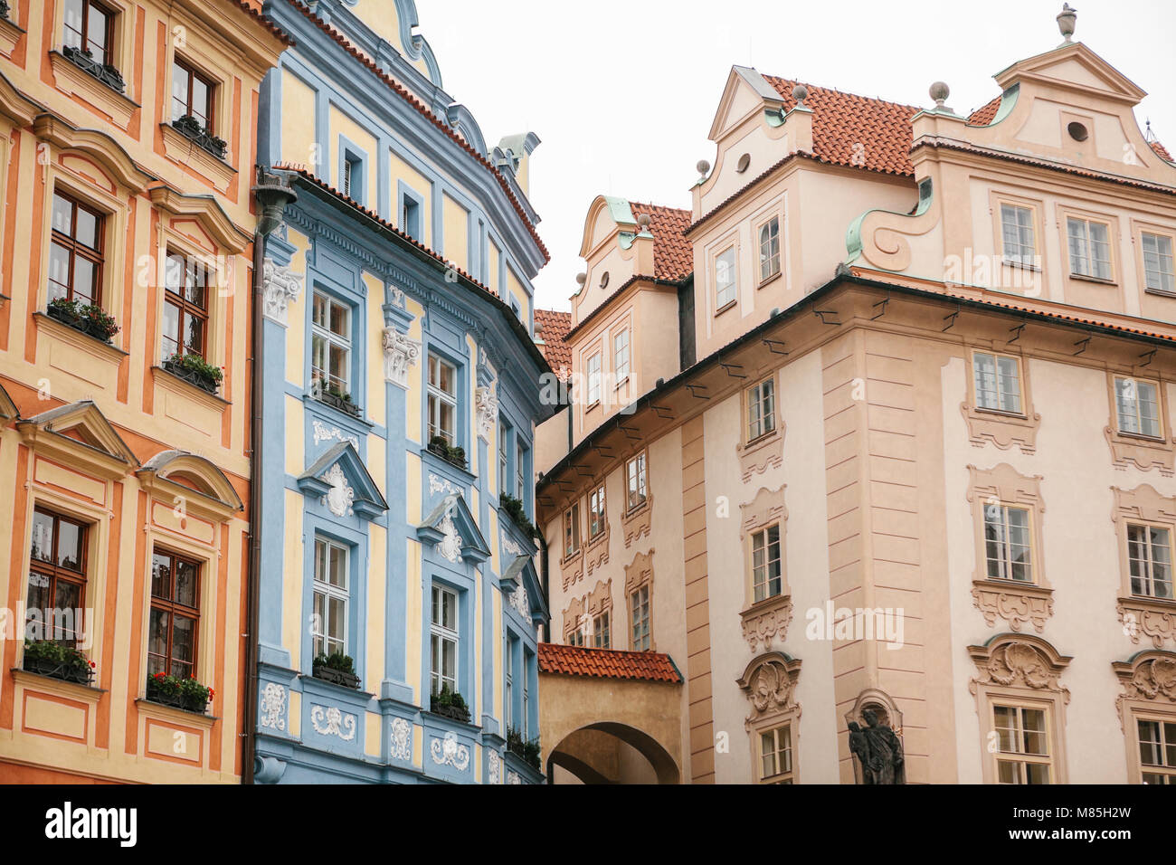 Beautiful historic buildings standing tightly together in the main ...