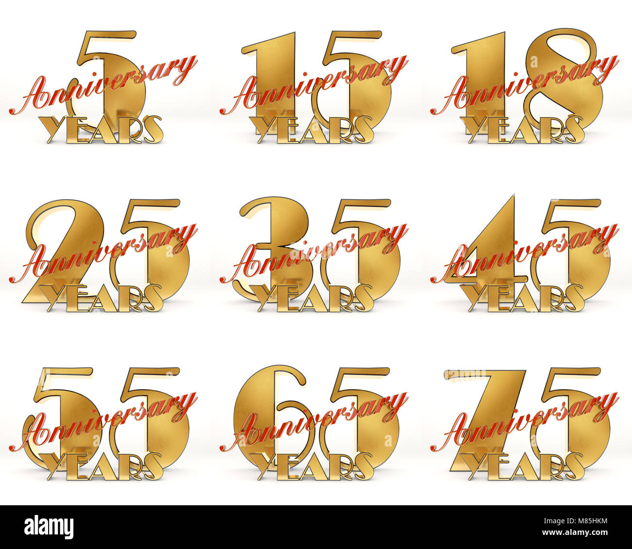 Set of Years celebration design. Anniversary golden number template ...