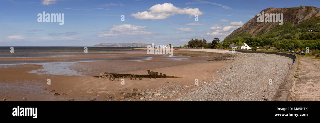 Panoramic view of Llanfairfechan beach on the North Wales coast on a ...