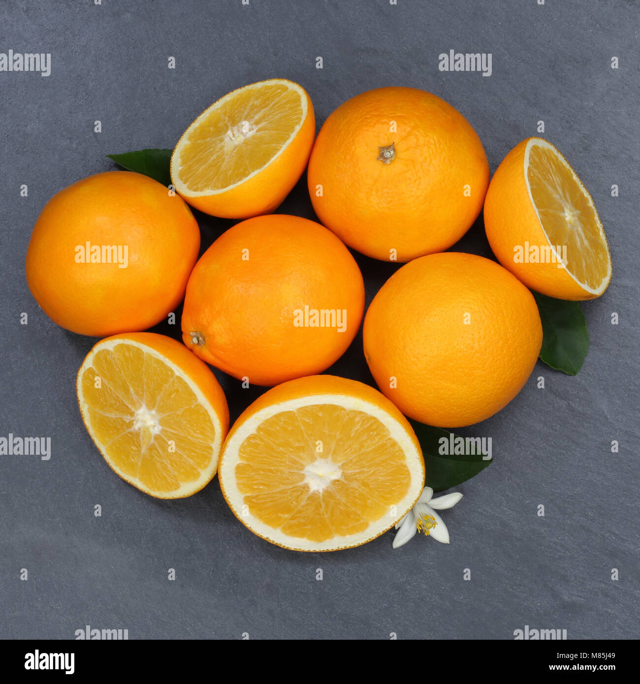Oranges orange fruits slate square top view from above Stock Photo - Alamy