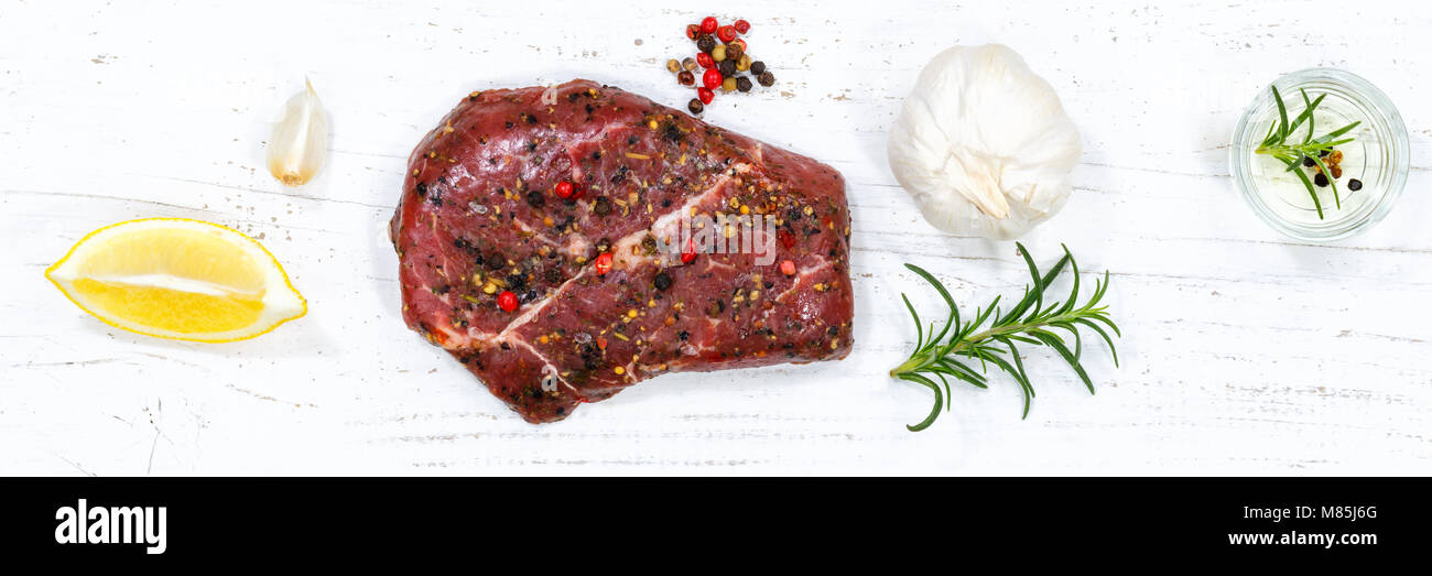 Meat raw beef steak banner top view from above Stock Photo - Alamy