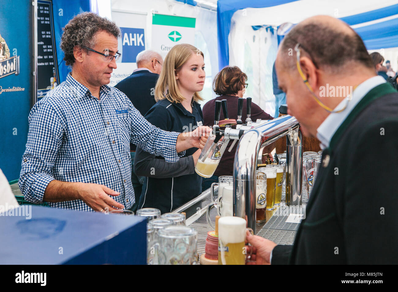 Prague, September 23, 2017: Celebrating the traditional German beer ...