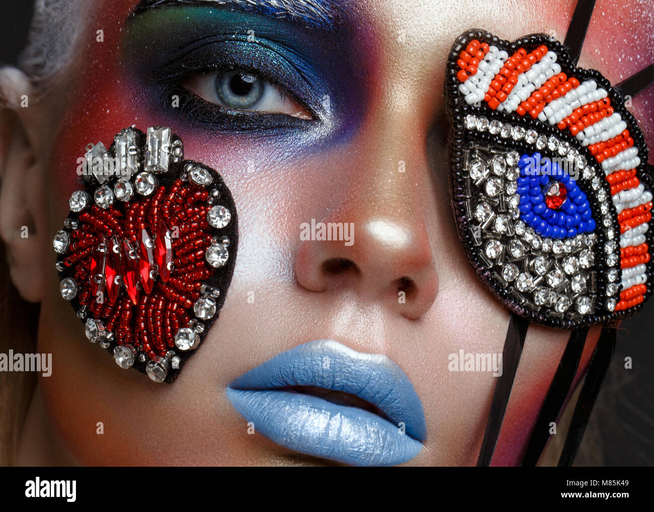 Beautiful girl with creative make-up in pop art style. Beauty face ...