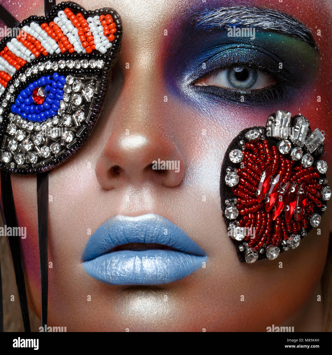 Beautiful girl with creative make-up in pop art style. Beauty face ...