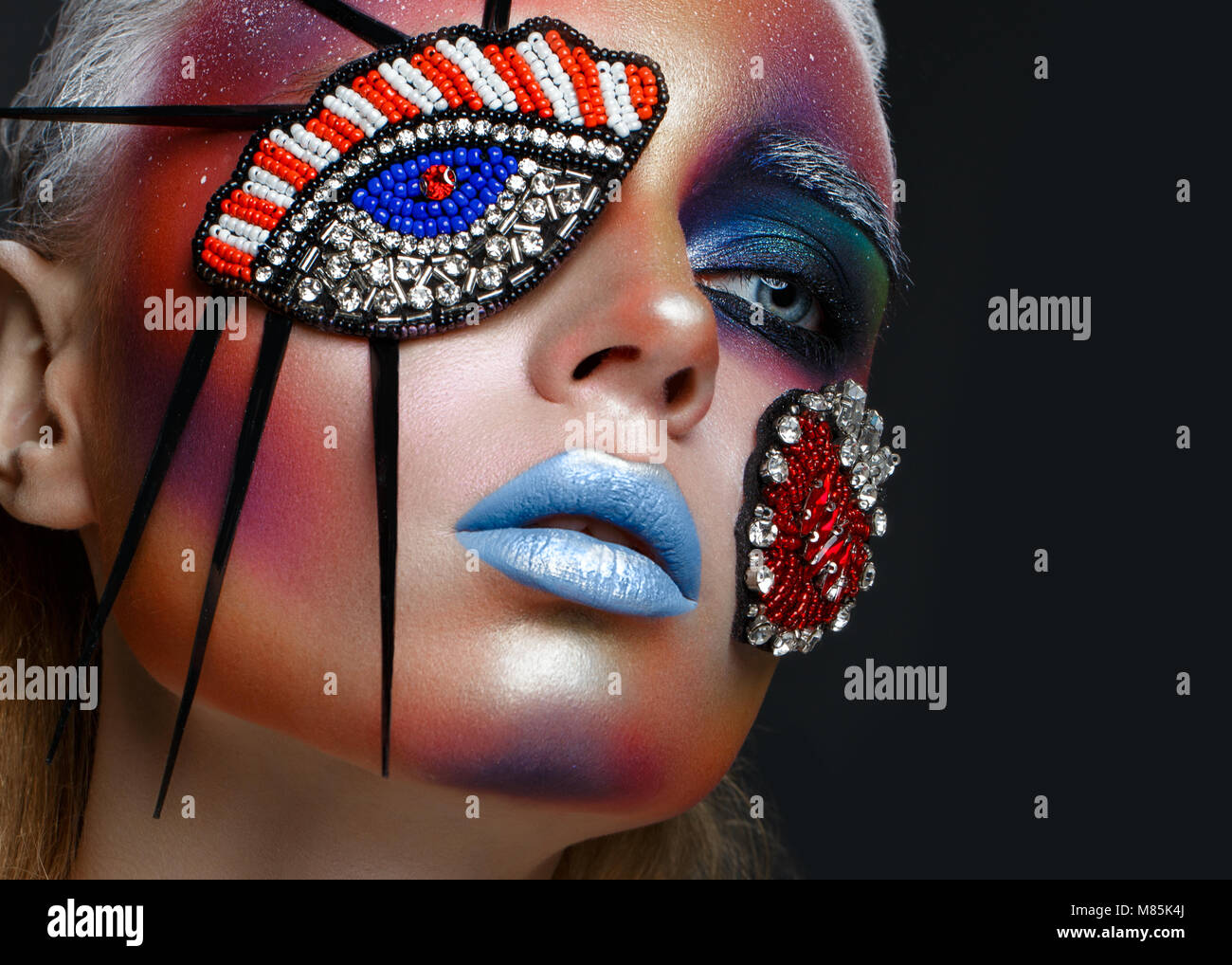 Beautiful girl with creative make-up in pop art style. Beauty face ...