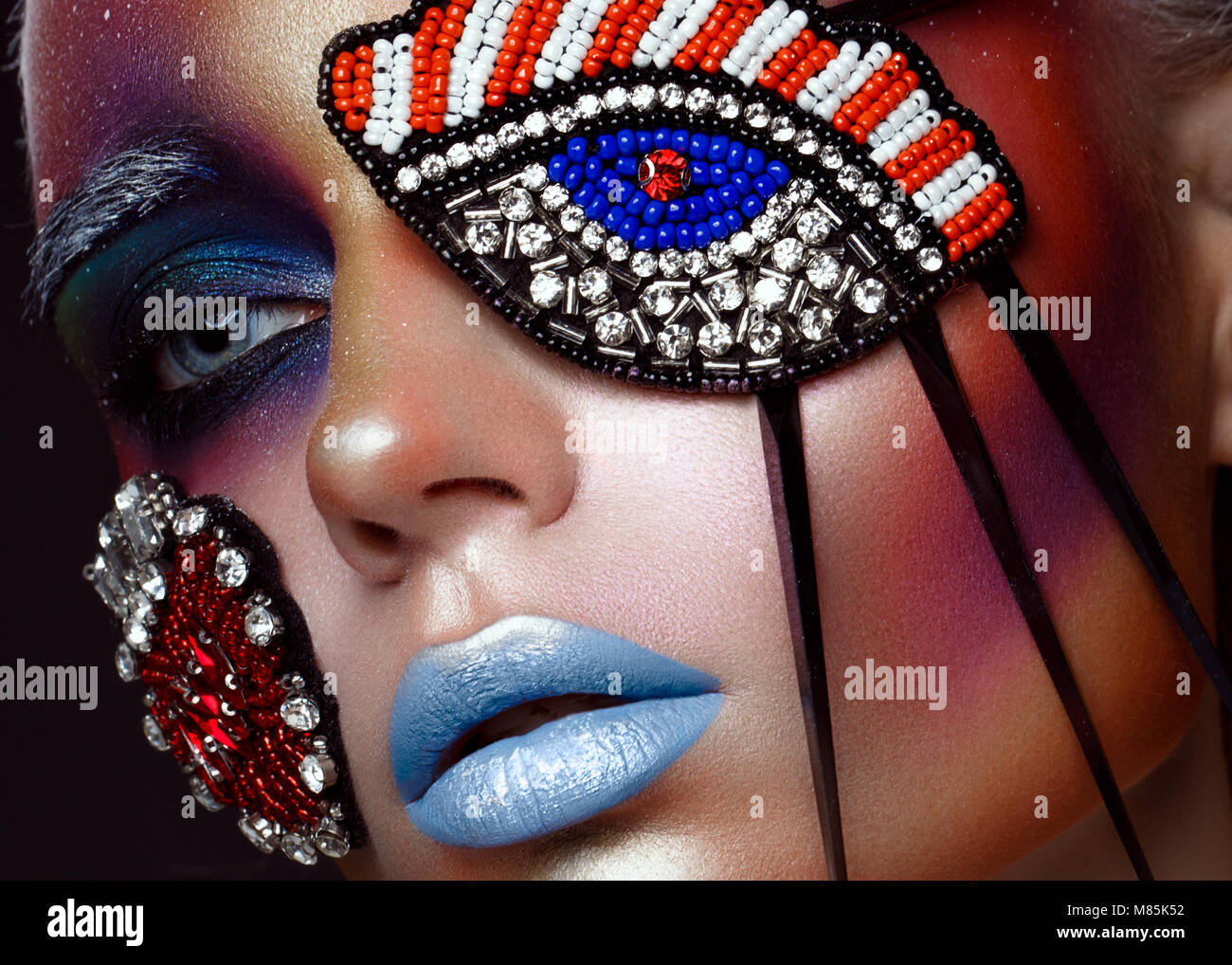 Beautiful girl with creative make-up in pop art style. Beauty face ...