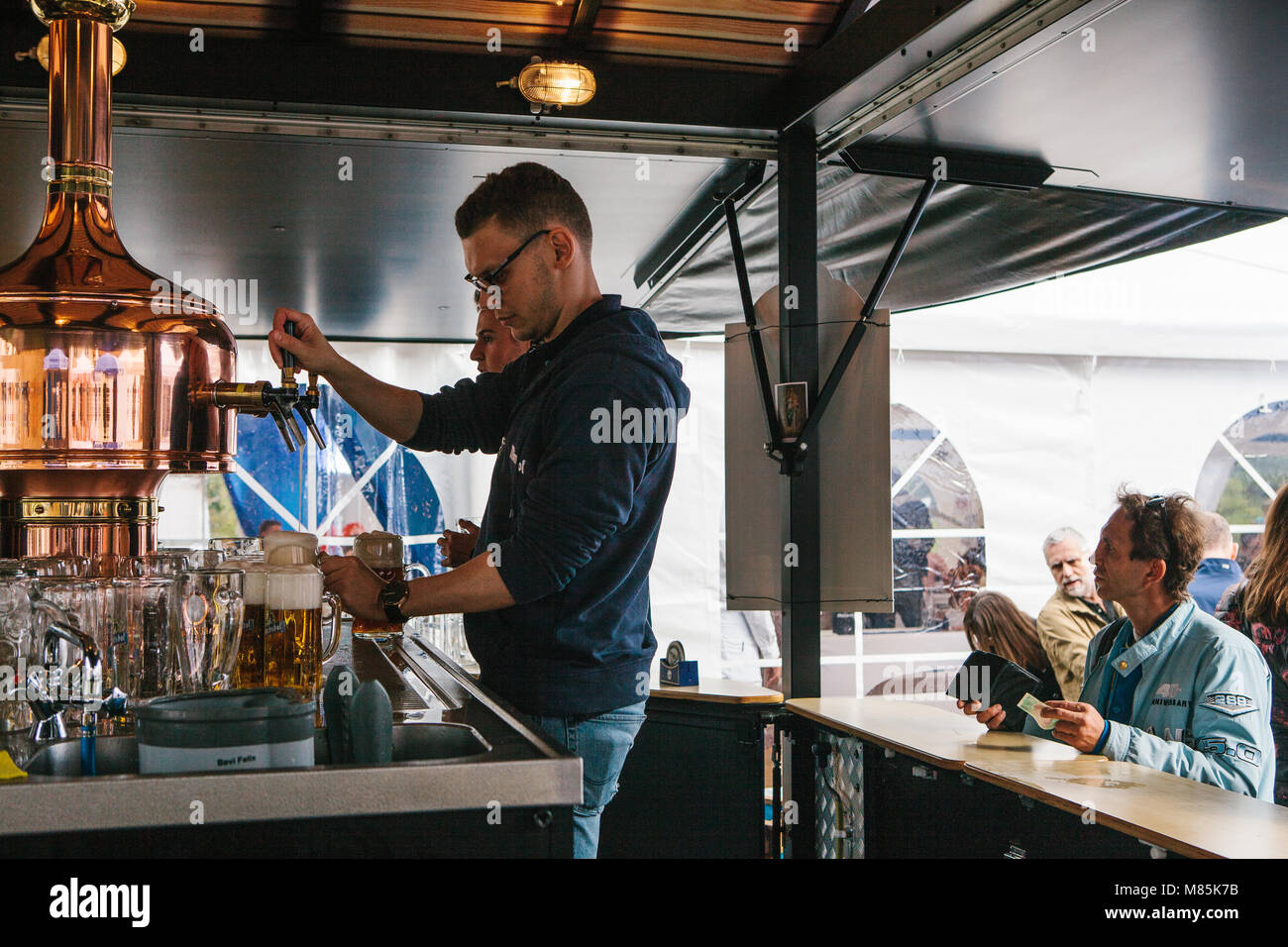 Prague, September 23, 2017: Celebrating the traditional German beer ...