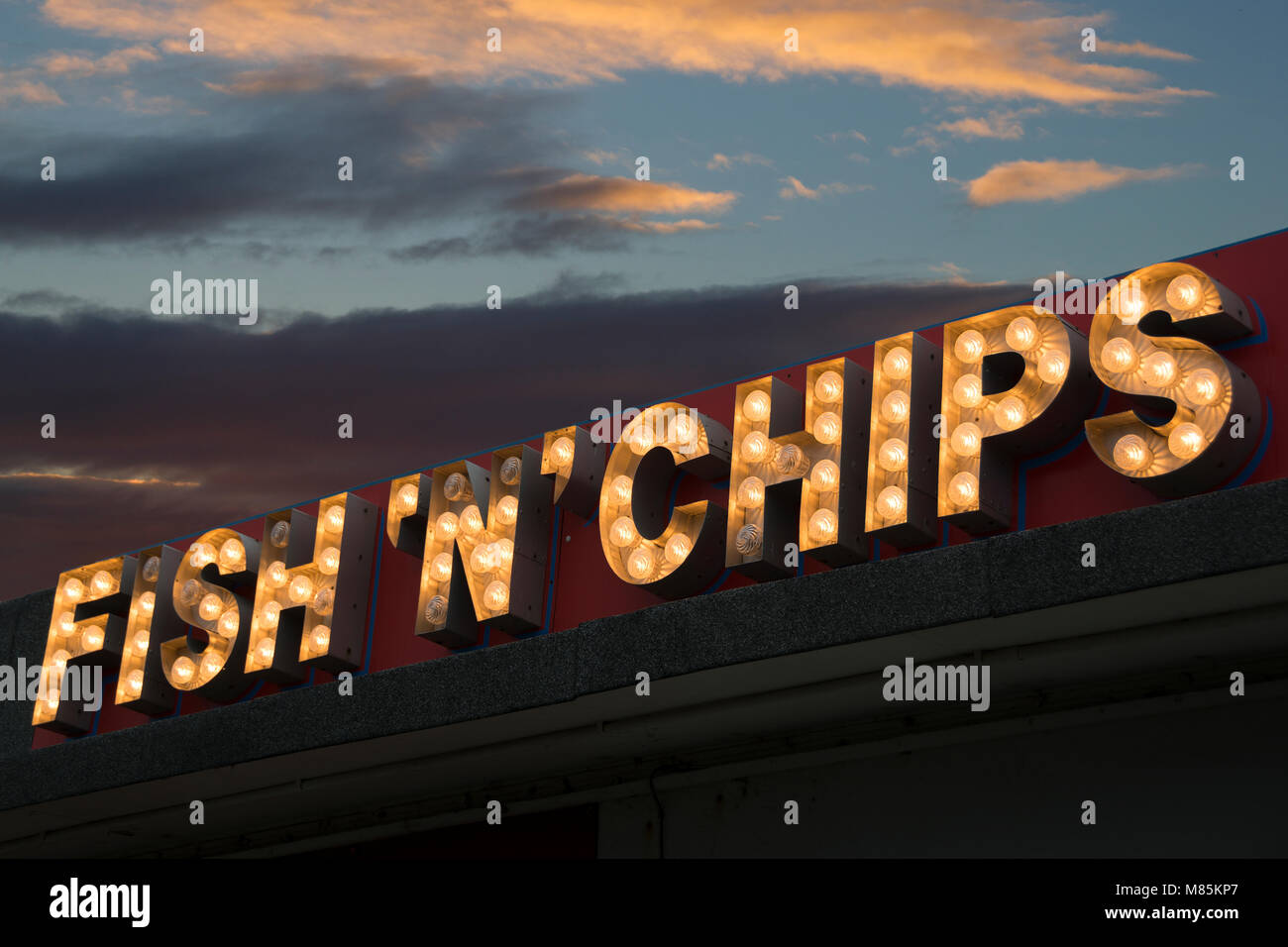 Fish and chips sign Stock Photo - Alamy