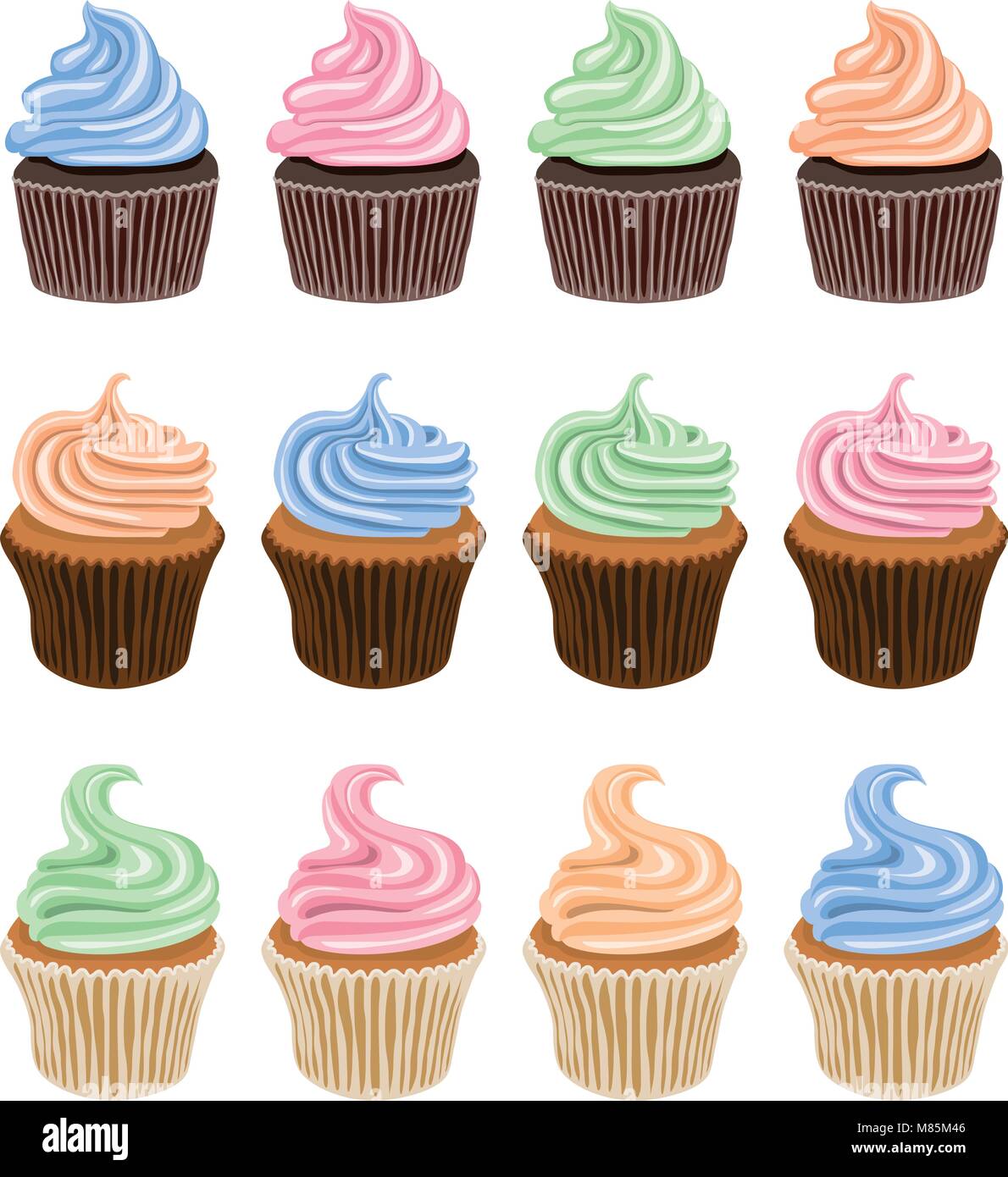 vector set of colorful cupcake icons isolated on white background ...